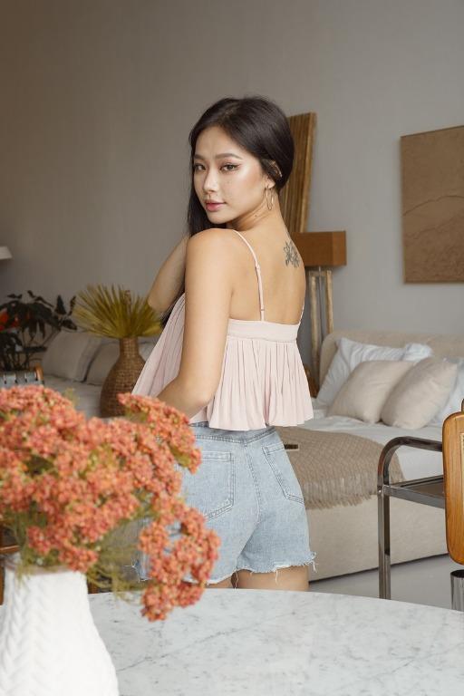 PRISSY PLEATED TOP IN BABY PINK (MIKAYLA), Women's Fashion, Tops ...