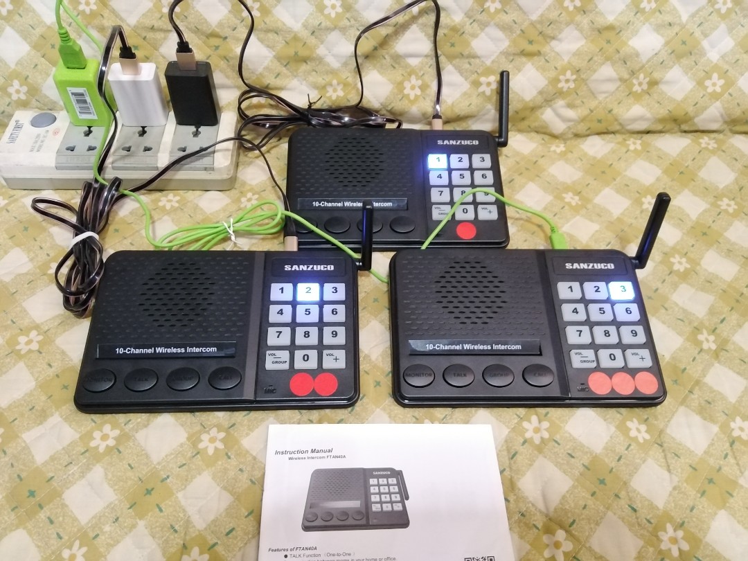 Sanzuco Cordless Wireless AC DC Intercom 3 Pieces Pack Walkie Talkie on ...