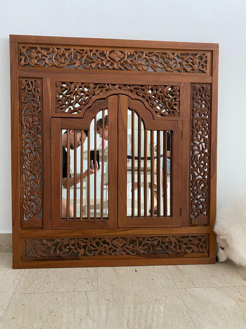 Teak wood Balinese Window Mirror Decor, Furniture & Home Living ...
