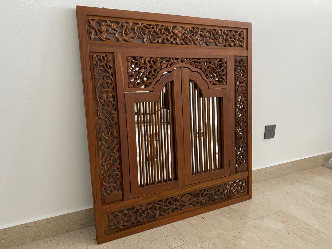Teak wood Balinese Window Mirror Decor, Furniture & Home Living ...