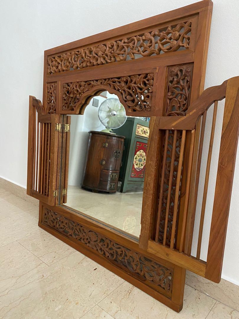 Teak wood Balinese Window Mirror Decor, Furniture & Home Living ...