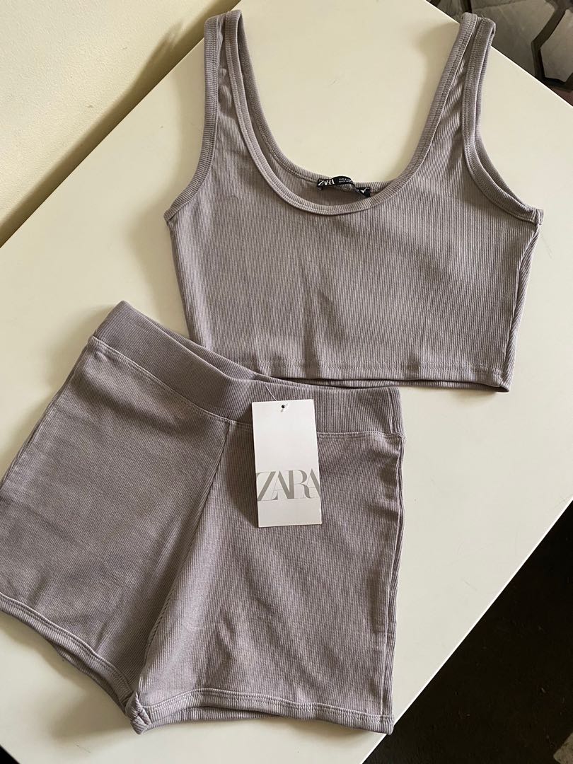Zara Ribbed Coordinates Lounge Set Gray, Women's Fashion, Dresses ...