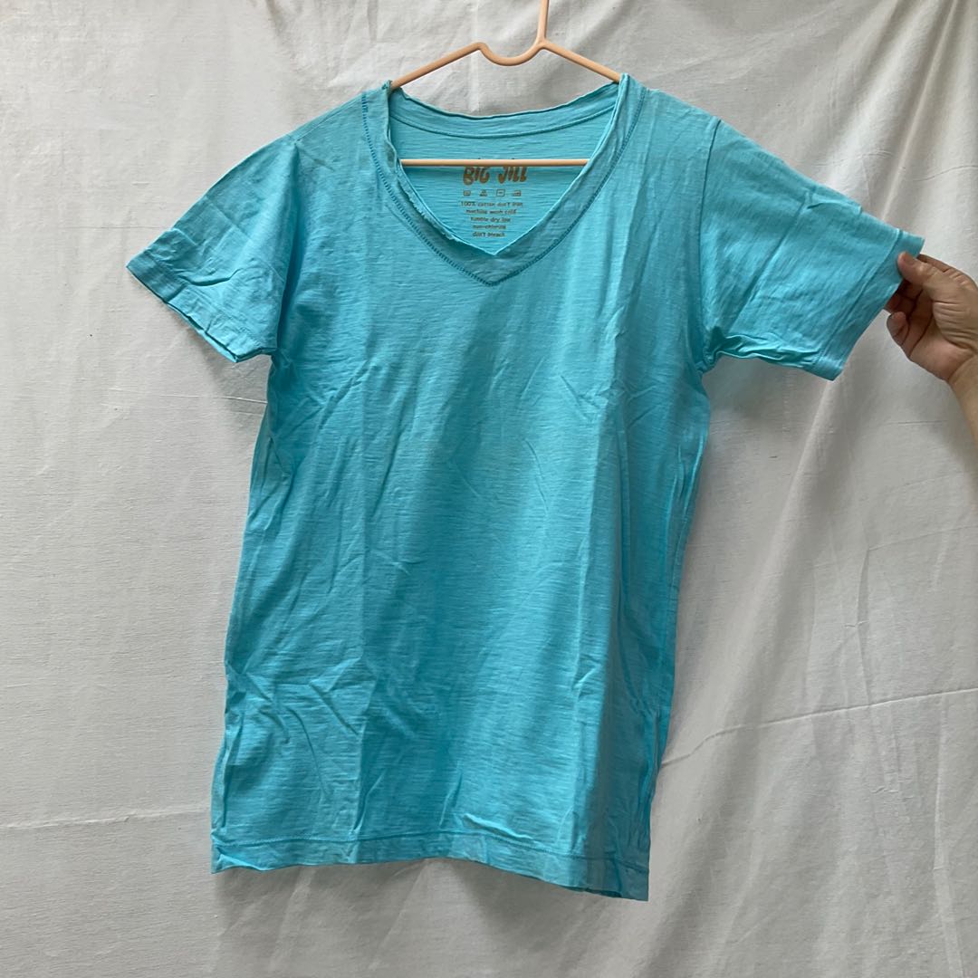 BIGJILL kaos warna polos v neck biru blue yellow, Fesyen Wanita ...