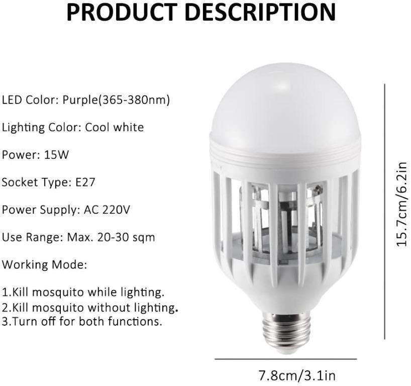 J4 ONEVER Mosquito Killer Lamp, 12W E27 LED Electric Fly Insect Trap ...