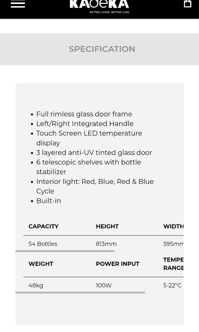 Kadeka Wine Chiller KS54TL/TR Signature Series, TV & Home Appliances ...