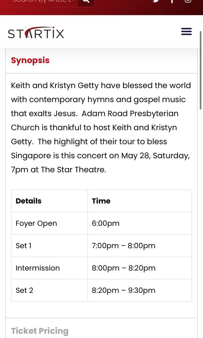 Keith and Kristyn Getty concert ticket (one ticket), Tickets & Vouchers ...
