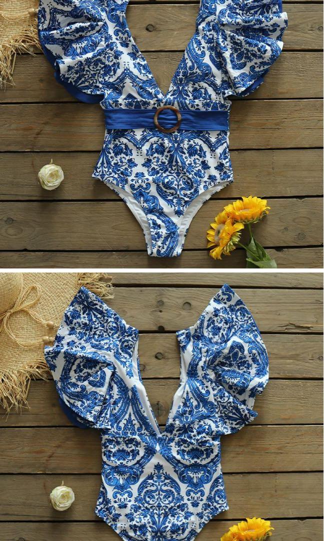 Flaxmaker Swimsuit Blue onepiece, Women's Fashion, Swimwear, Bikinis ...