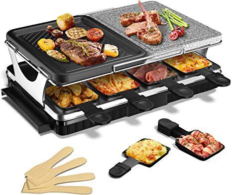 Raclette grill with natural grill stone and grill plate, raclette with ...