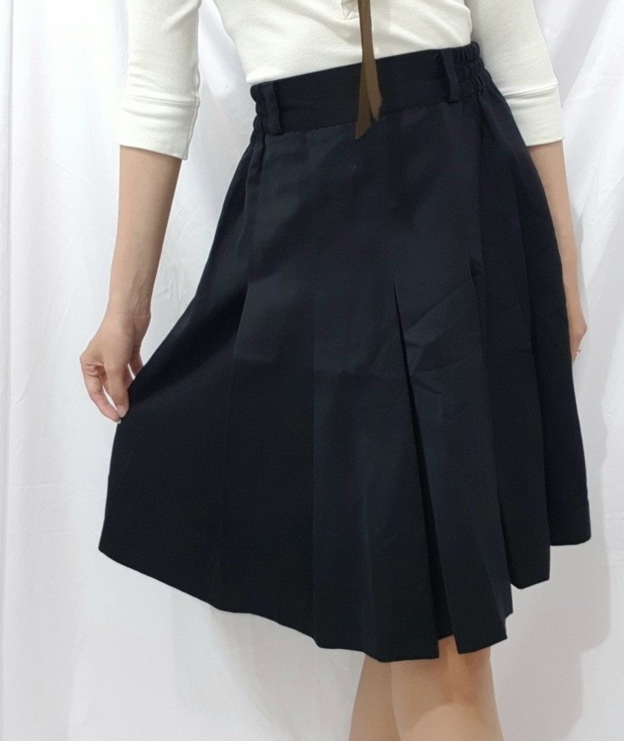 Rok lipit midi formal hitam, skirt, Fesyen Wanita, Pakaian Wanita, Gaun ...