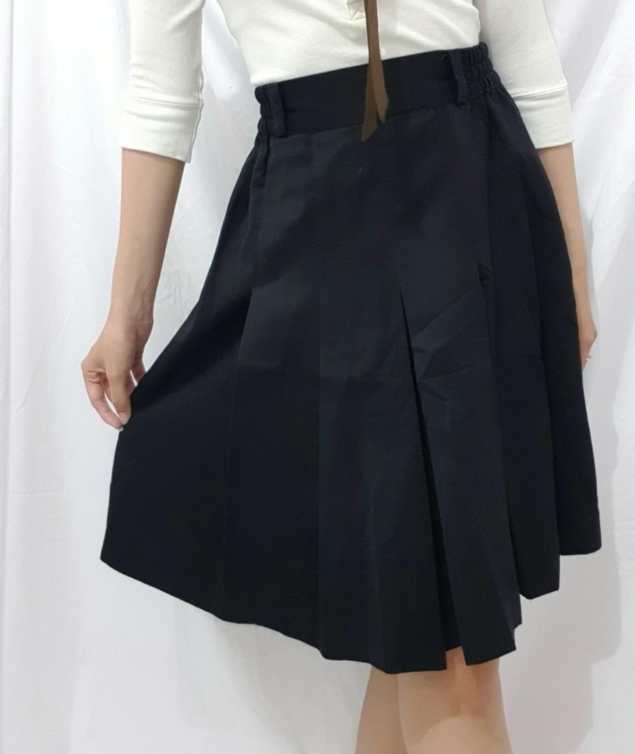 Rok lipit midi formal hitam, skirt, Fesyen Wanita, Pakaian Wanita, Gaun ...