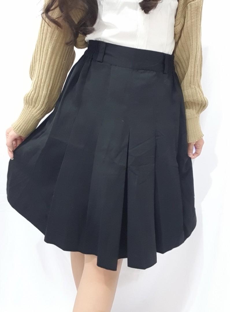 Rok lipit midi formal hitam, skirt, Fesyen Wanita, Pakaian Wanita, Gaun ...