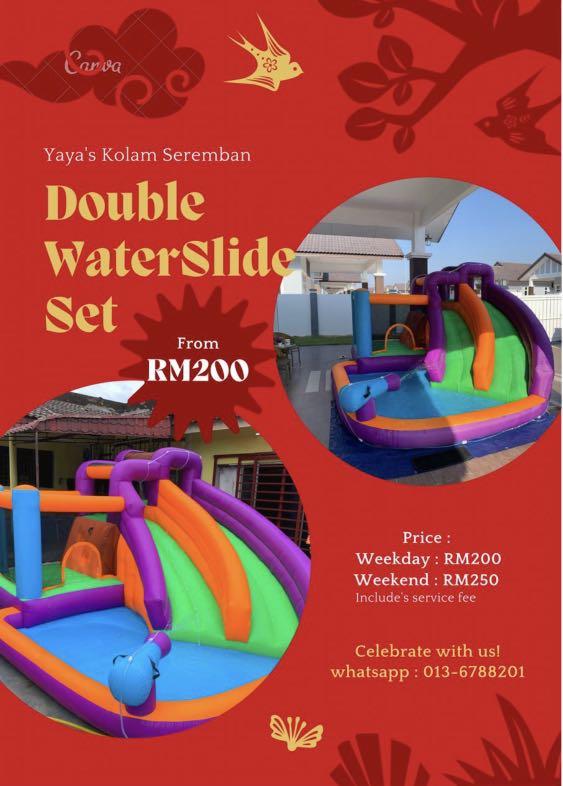 Sewa AirMyFun Pool Party Sewa Kolam gelongsor gergasi 2 slide, Babies ...