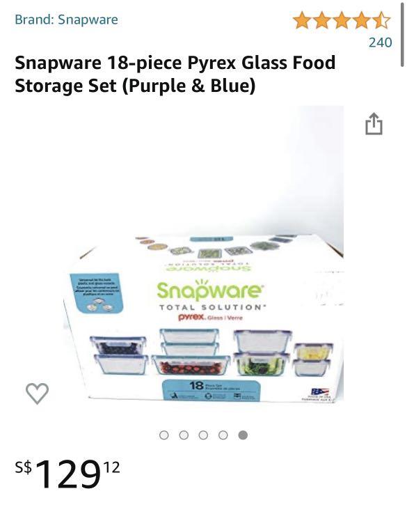 Snapware 18-piece Pyrex Glass Food Storage Set, Furniture & Home Living ...