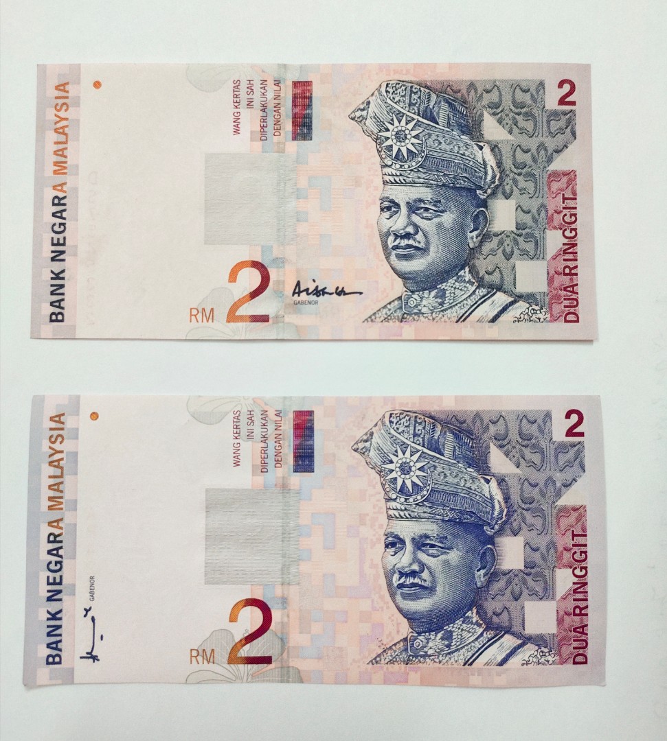V) Rare Malaysia RM2 Two Ringgit note x 2 pieces, Hobbies & Toys ...