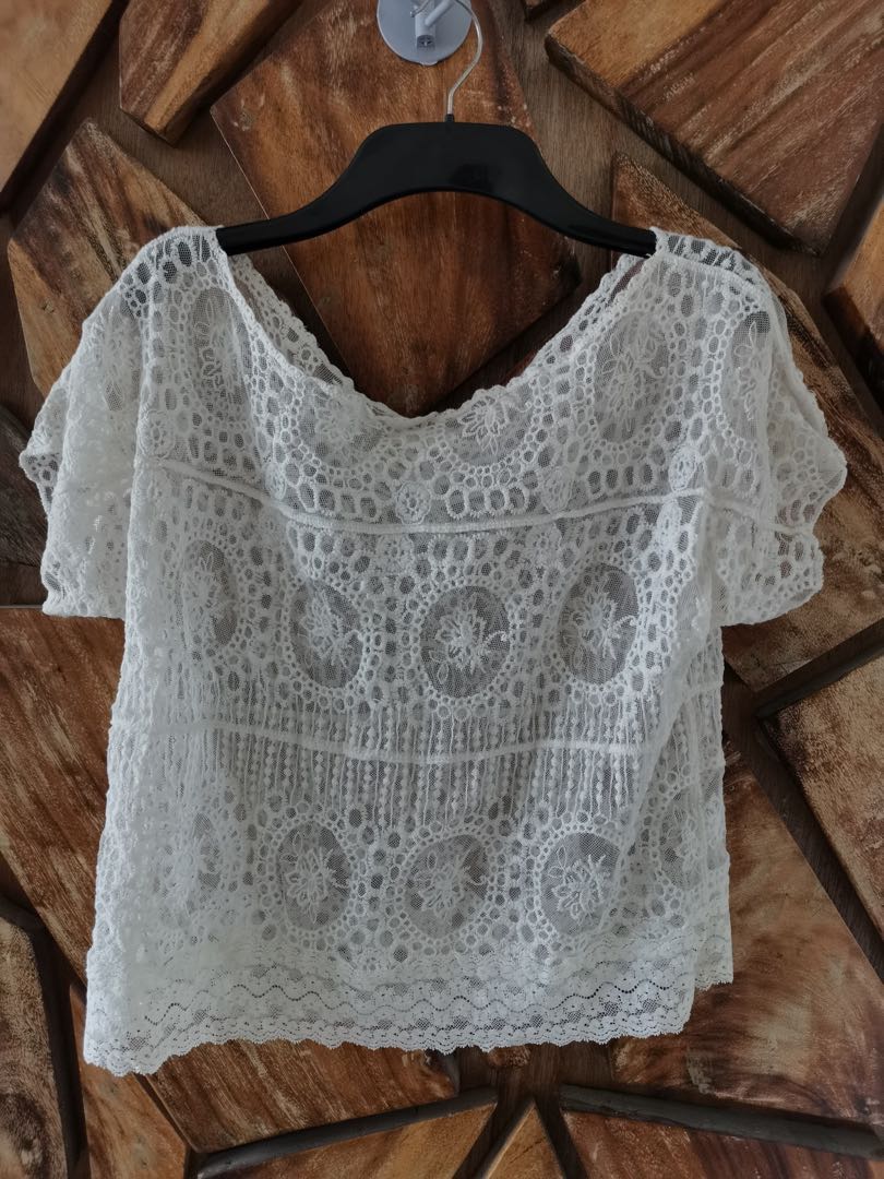 White crochet see through top, Women's Fashion, Tops, Blouses on Carousell