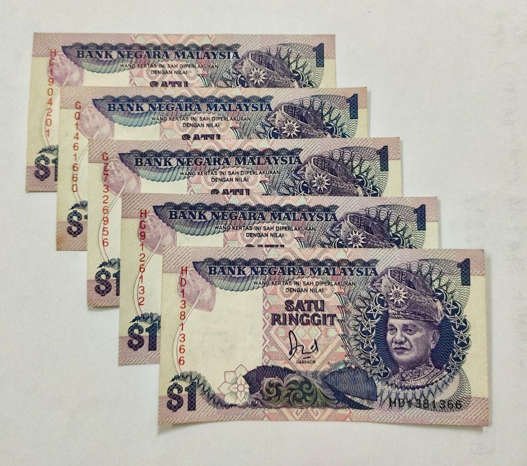 Z1) Rare Malaysia RM1 One Ringgit note x 5 pieces, Hobbies & Toys ...