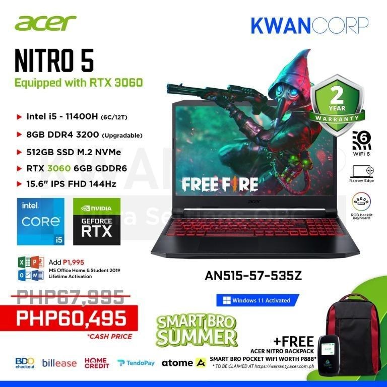 Acer Nitro 5 AN515-57-535Z Intel i5 11th Gen 8GB RAM RTX 3060 6GB 512GB ...