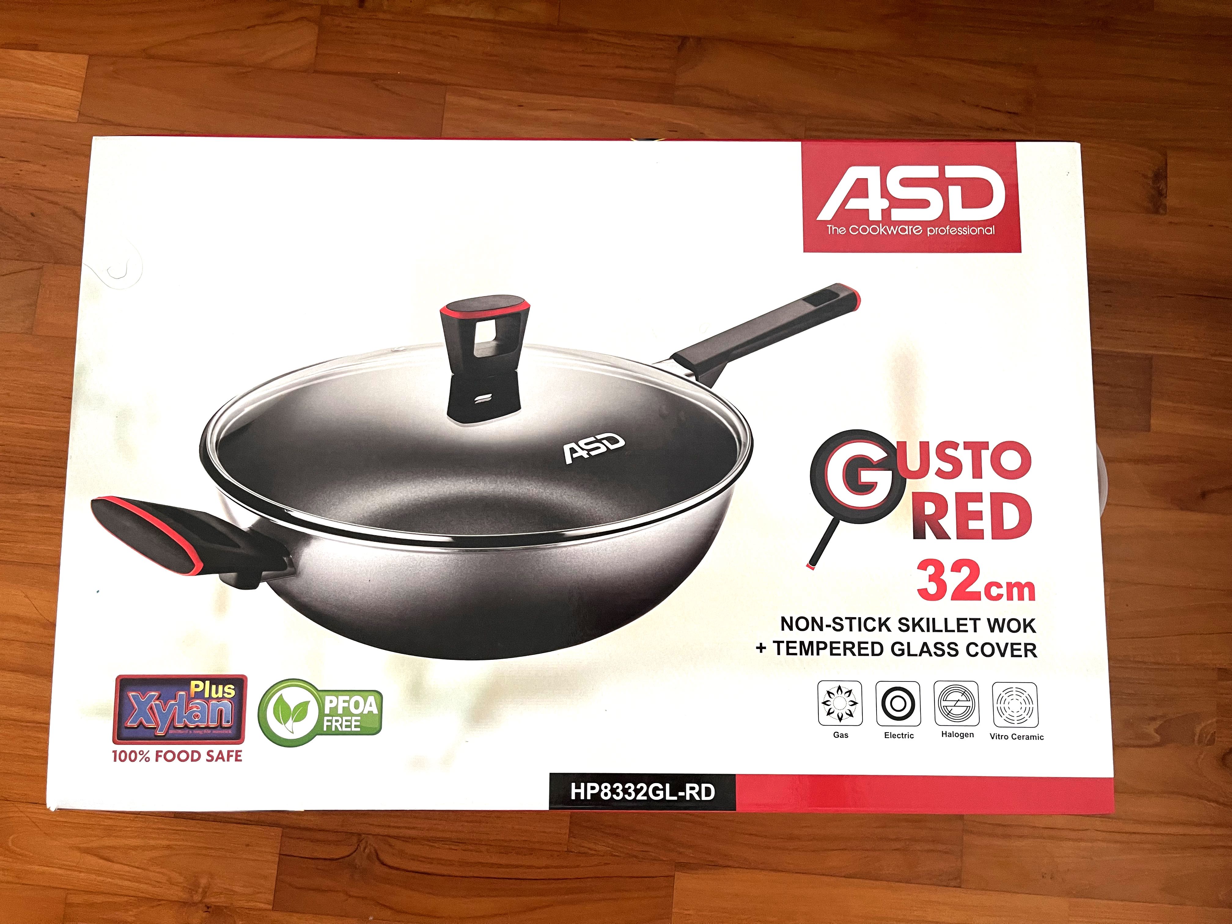 ASD non stick wok (32cm) with tempered glass cover, Furniture & Home ...