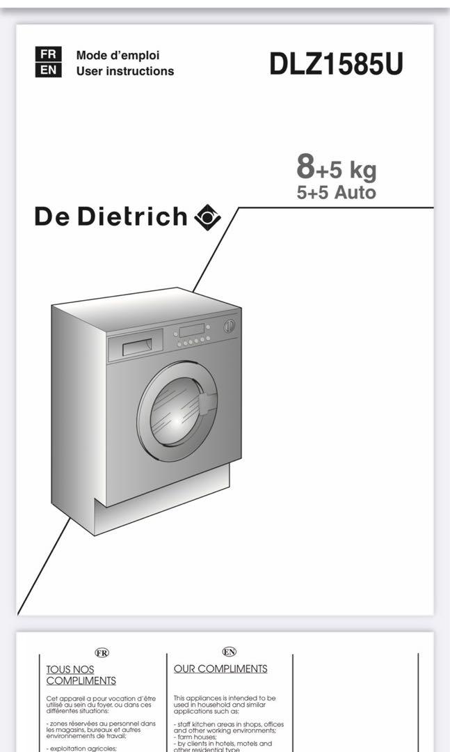 De Dietrich built in washer dryer (DLZ1585U) 8 + 5kg, TV & Home ...