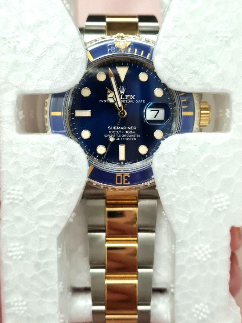 Half Gold Blue Submariner 41mm, Luxury, Watches on Carousell
