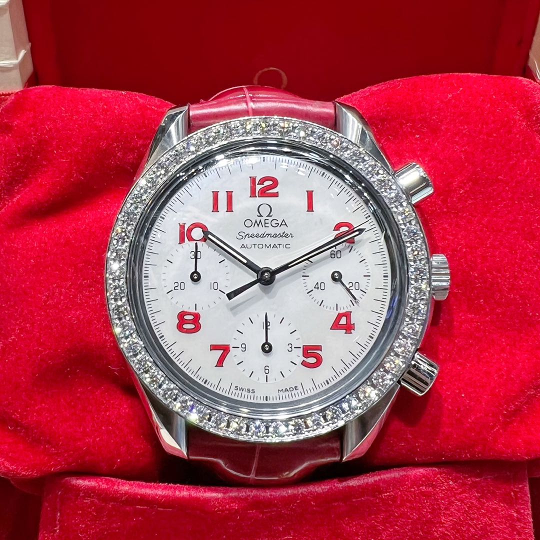 Omega Speedmaster Steel MOP Dial 39mm Diamonds Bezel Automatic Full Set ...