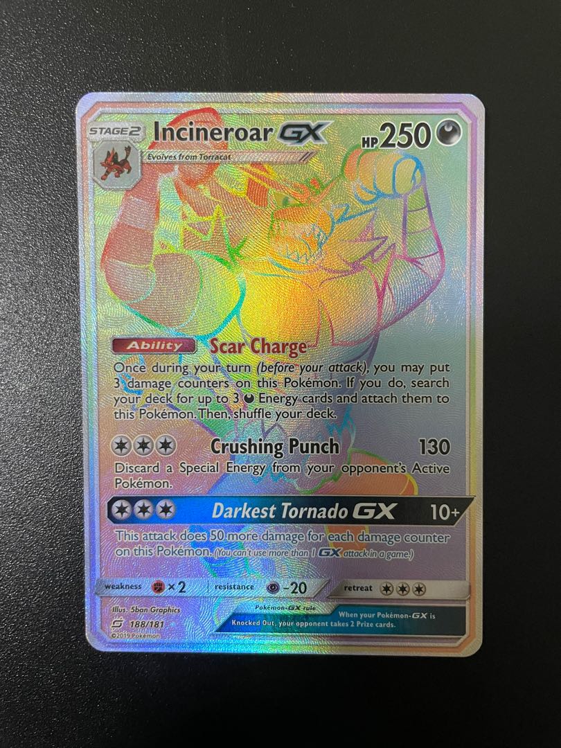 Pokemon TCG Incineroar GX - 188/181 - Hyper Rare Sun & Moon: Team Up ...