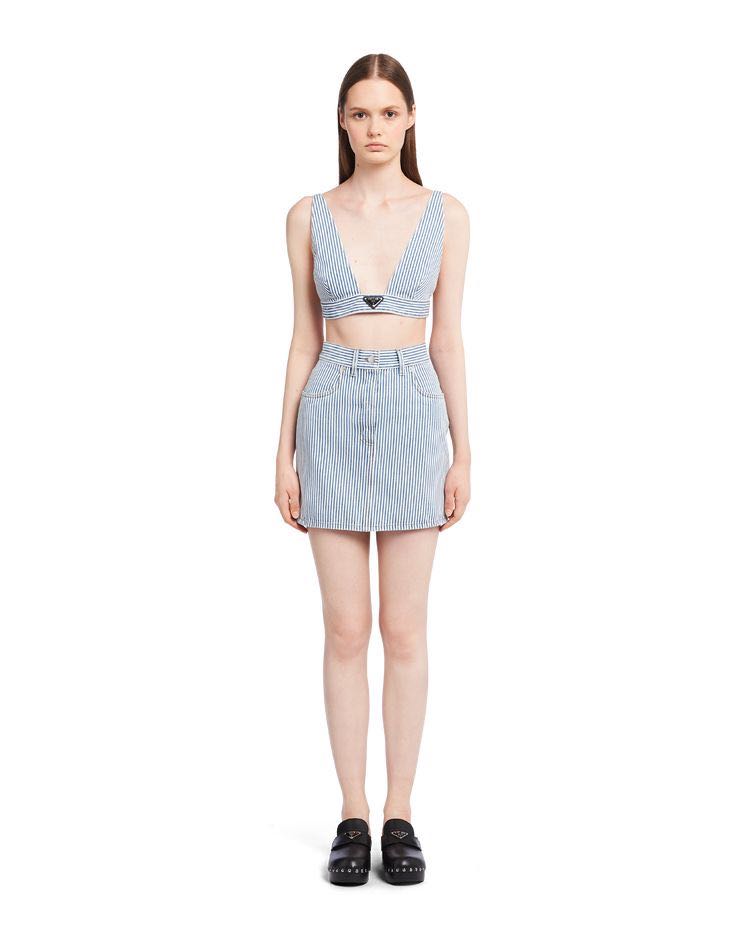 Prada striped denim bralette top and skirt set preorder, Luxury ...