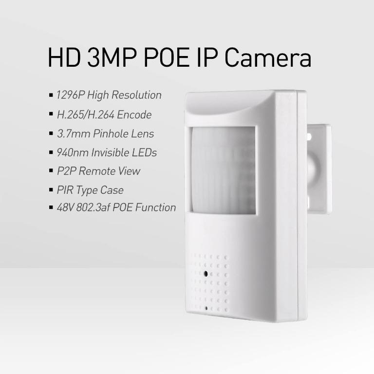 Revotech PIR Pinhole POE IP Camera, HD 3MP Indoor Security Camera 940nm ...
