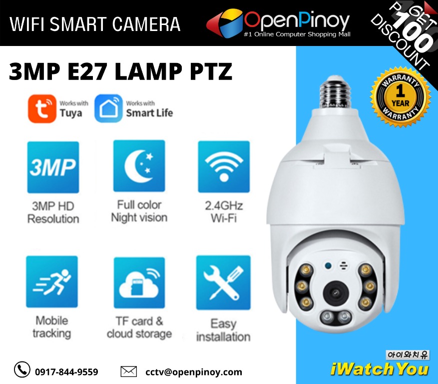 3MP E27 LAMP PTZ (NIGHT FULL CLOR), Furniture & Home Living, Security ...