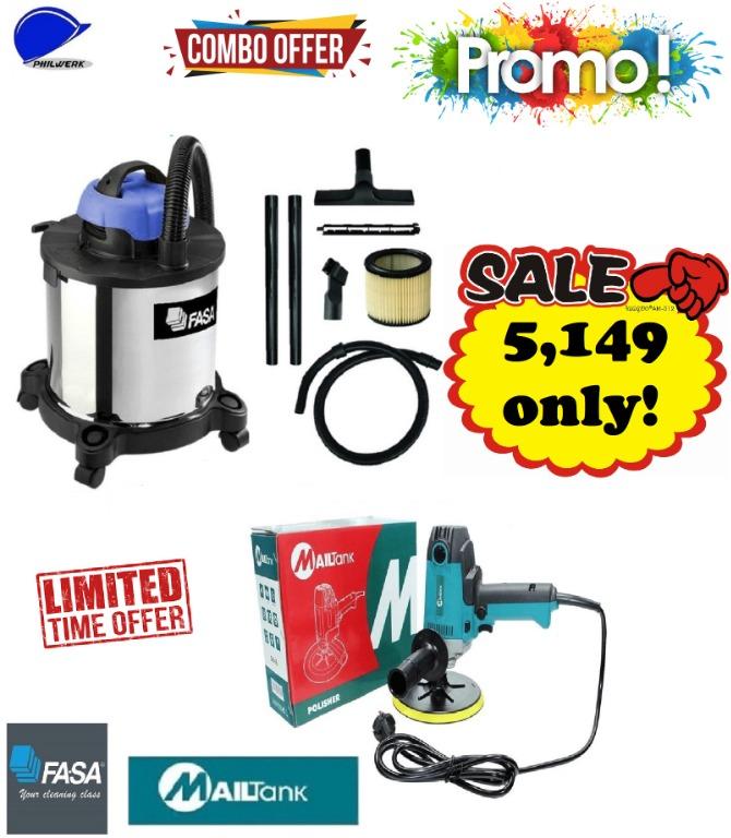 FASA Wet and Dry Vacuum Cleaner & MAILTANK Polisher Buffing Machine 900W Variable Speed ...