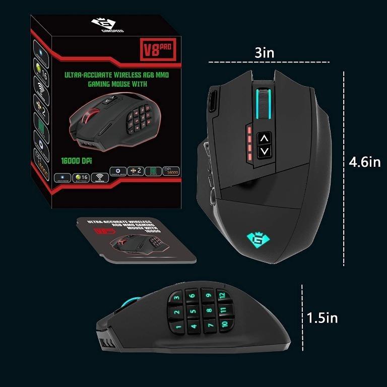 Gamspeed V8 Pro RGB MMO Lag-Free Wireless Gaming Mouse, 16,000 DPI ...