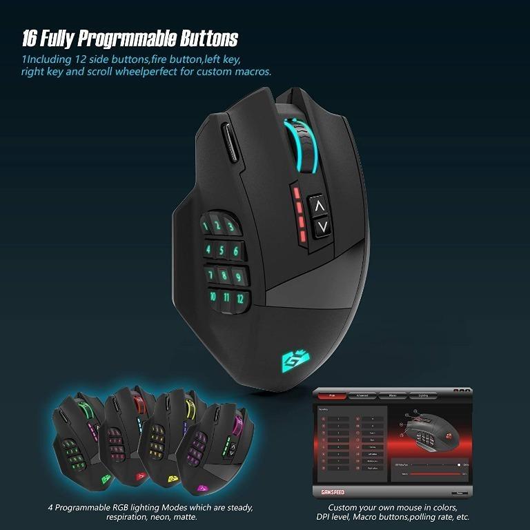Gamspeed V8 Pro RGB MMO Lag-Free Wireless Gaming Mouse, 16,000 DPI ...