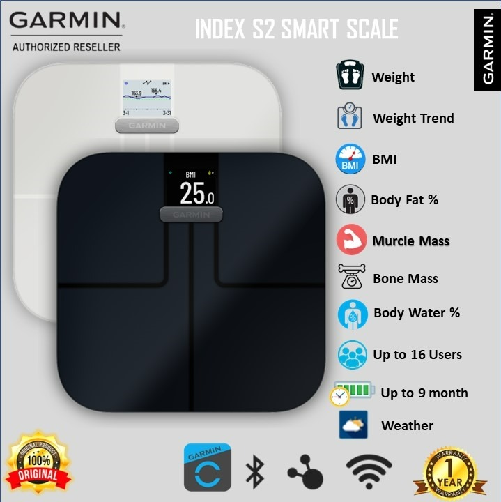 GARMIN INDEX SCALE S2 - Smart Weight / BMI Scale, Sports Equipment ...