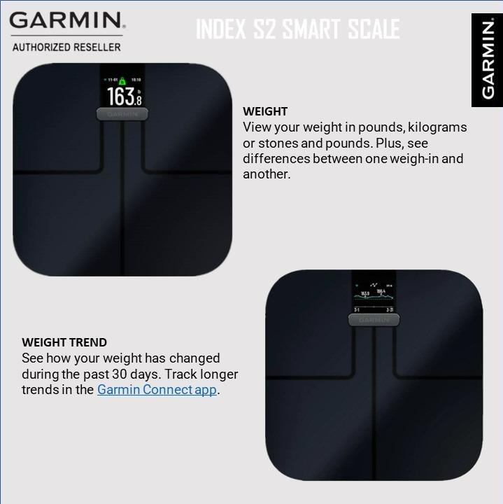 GARMIN INDEX SCALE S2 - Smart Weight / BMI Scale, Sports Equipment ...