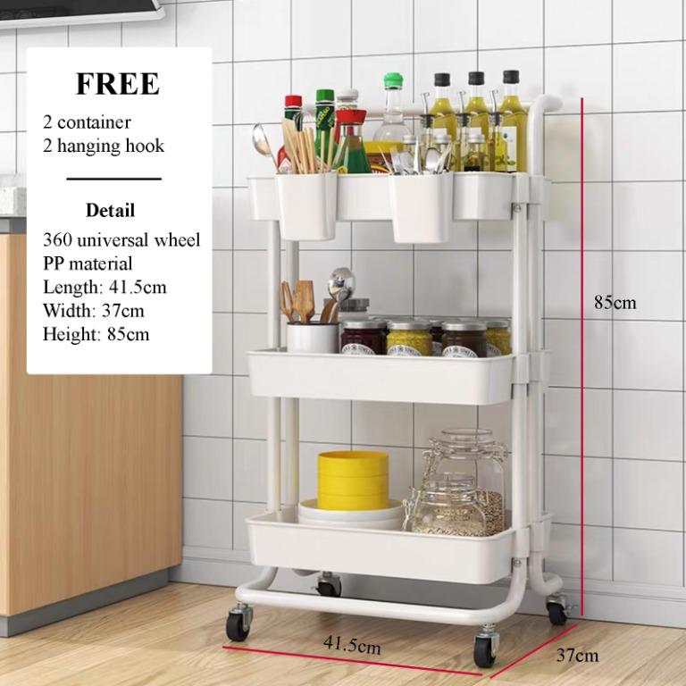 Living / Kitchen / Multipurpose 3 Tier Storage Shelf Trolley with ...