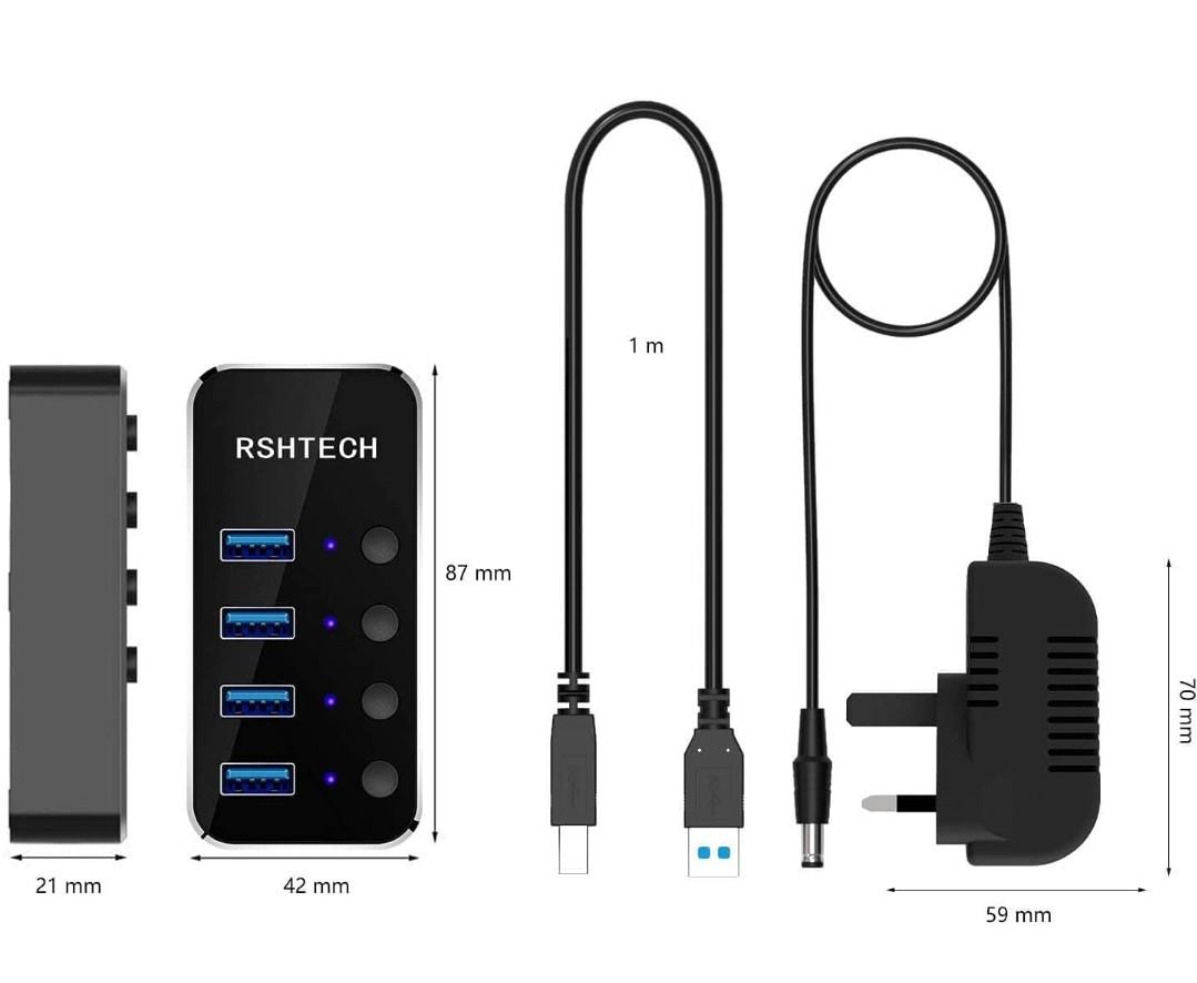 Rshtech Aluminium 4 Port Usb 3 0 Hub Slim Usb 3 0 Amazon De