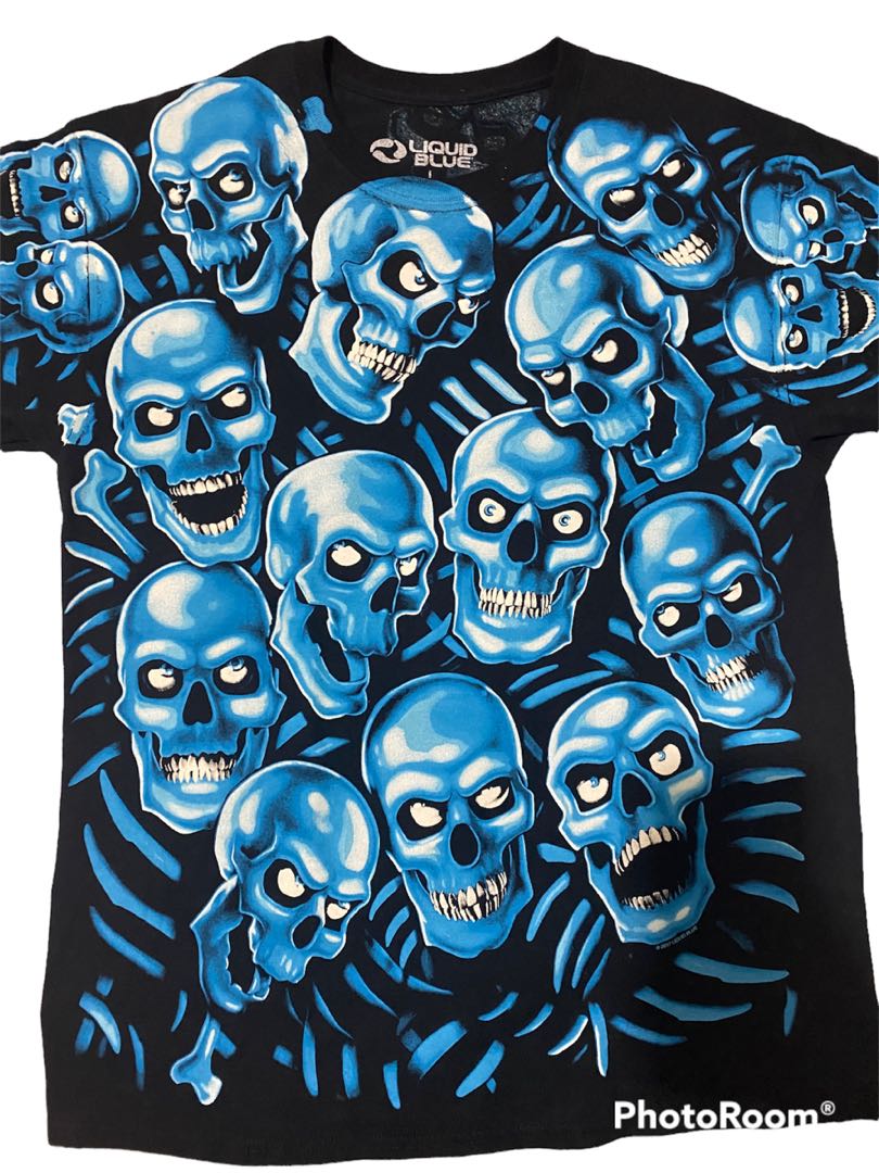 VINTAGE VIBE AOP LIQUID BLUE SKULL PILE, Men's Fashion, Tops & Sets ...