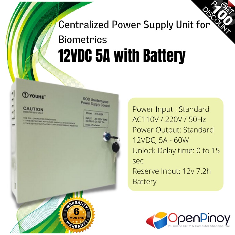 Centralized Power Supply Unit for Biometrics 12VDC 5A with Battery ...