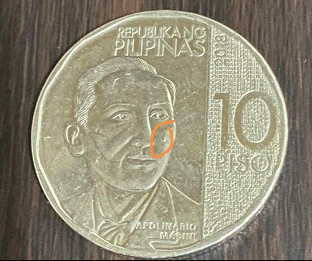 10 piso and 1 piso - error coin - excess metal on face, Hobbies & Toys ...