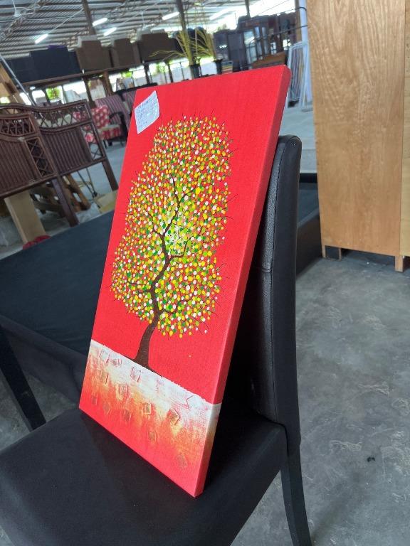 Frame Painting Tree Red Background Design / Lukisan Bingkai Rekaan ...
