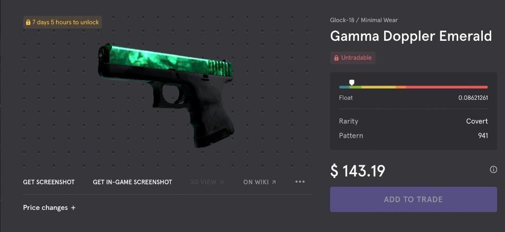 (FV0.08) CSGO Glock-18 Gamma Doppler Emerald MW, Video Gaming, Gaming ...