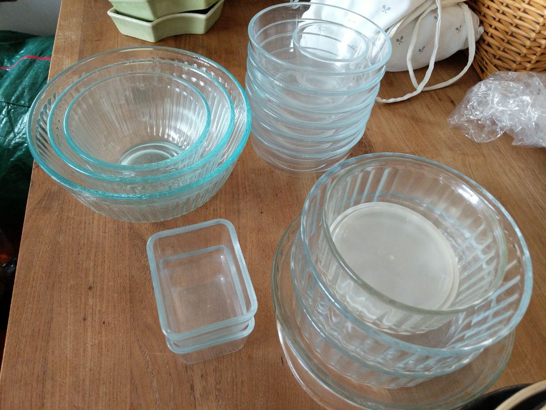Pyrex glass mixing bowls and some ikea glass bowls and other brand ...