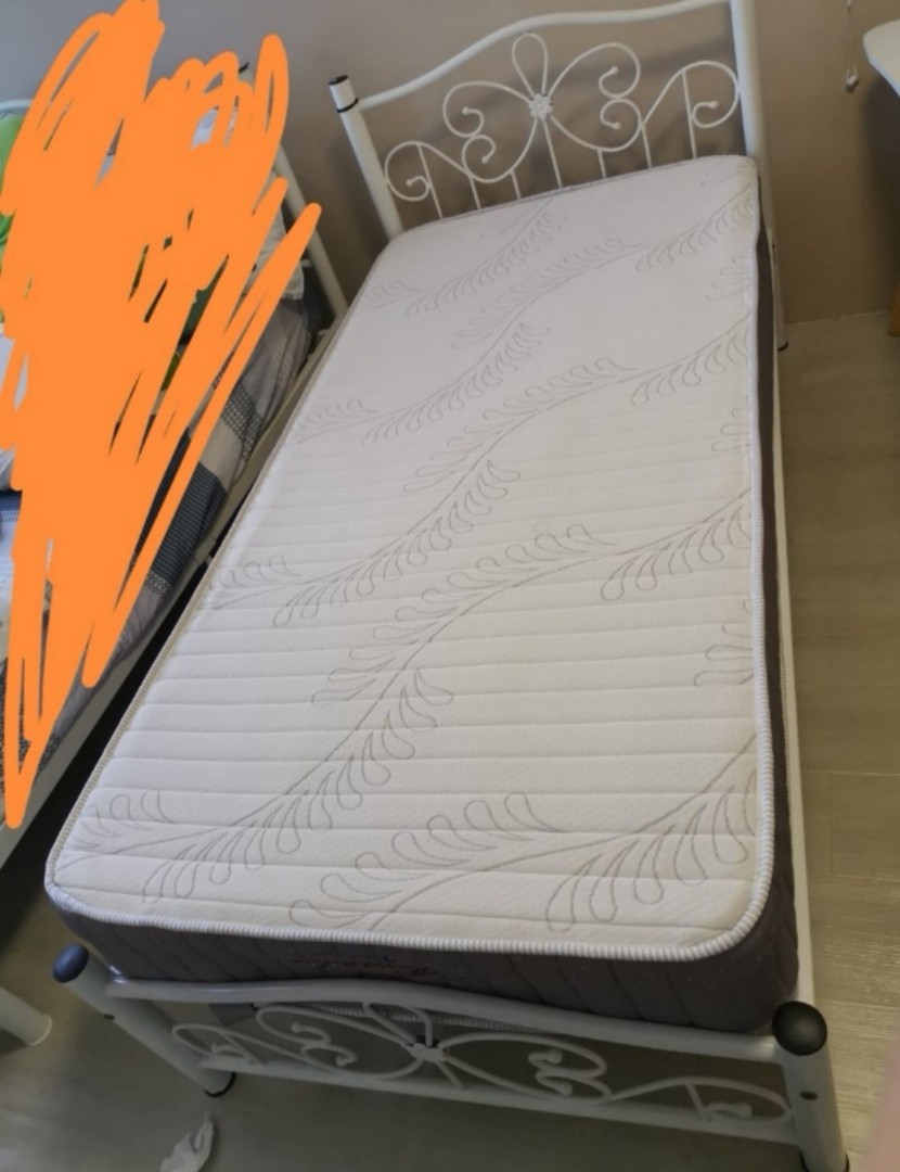 SINGLE bed metal frame with spring mattress, Furniture & Home Living ...