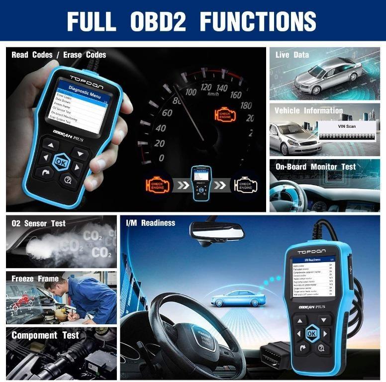 Topdon OBD2 Reader Plus 3.0 CAN Diagnostic Scan Tool Full OBDII ...