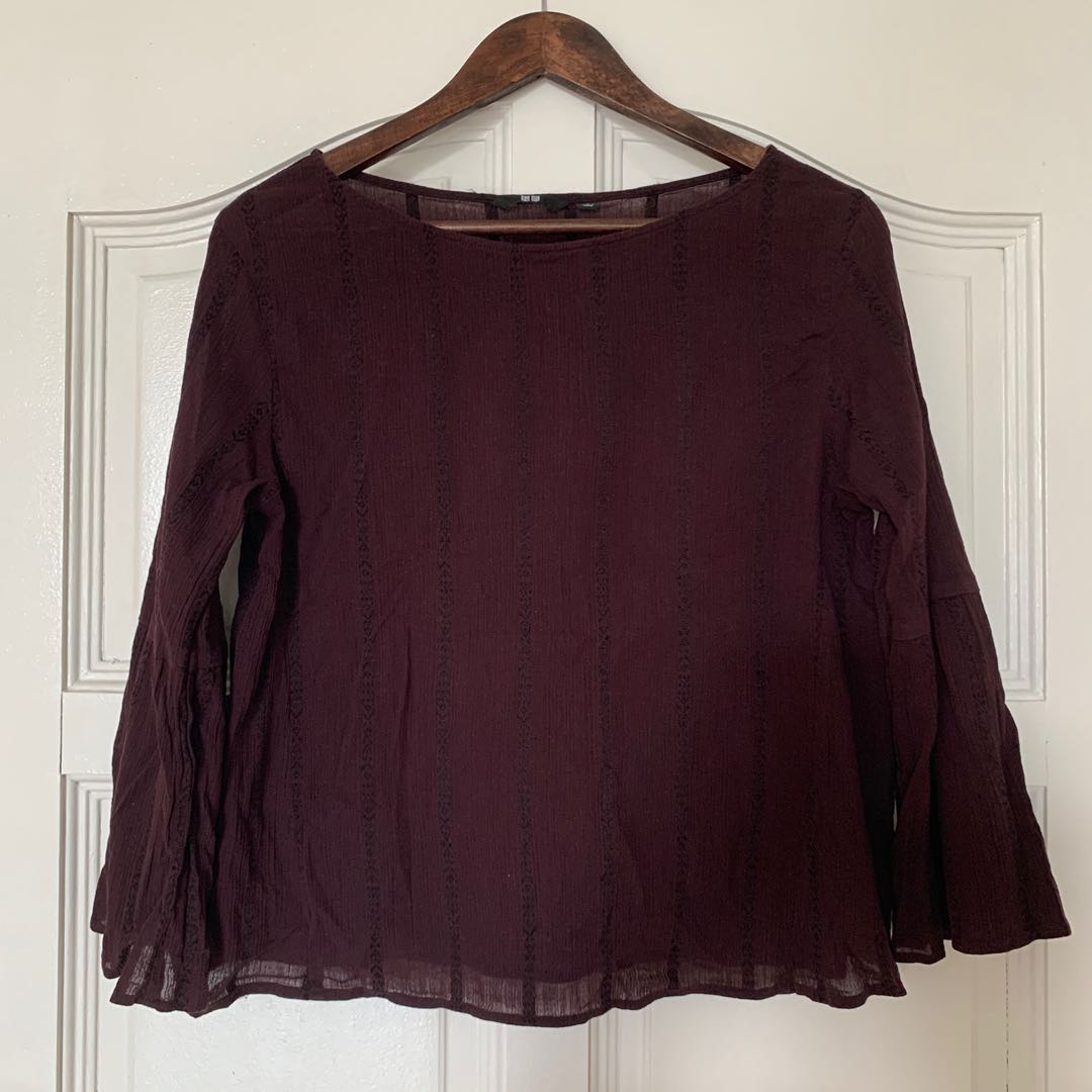 Uniqlo Maroon Seersucker Top, Women's Fashion, Tops, Blouses on Carousell