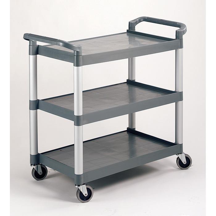 Utility Cart Trolley Food Service Large (Black/Gray) 3 Shelf Plastic ...