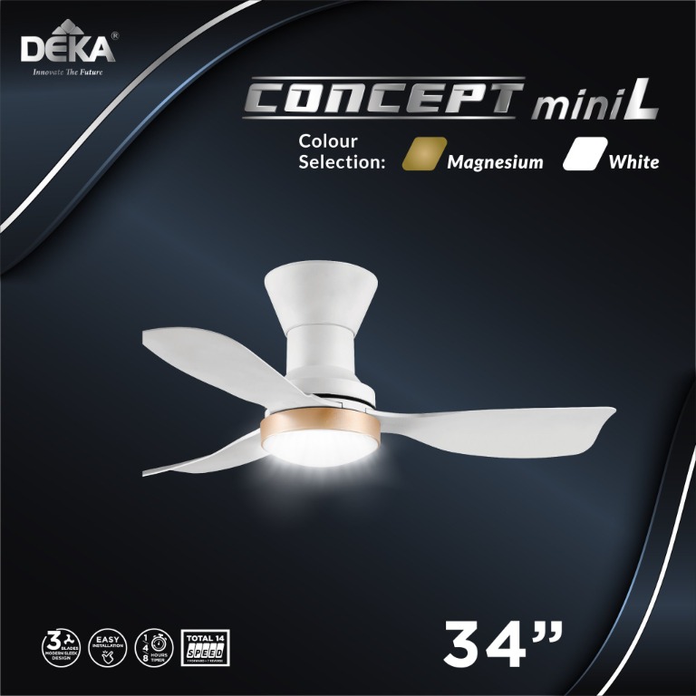 Deka DC Concept Mini LED Light 34'' Ceiling Fan, Furniture & Home ...