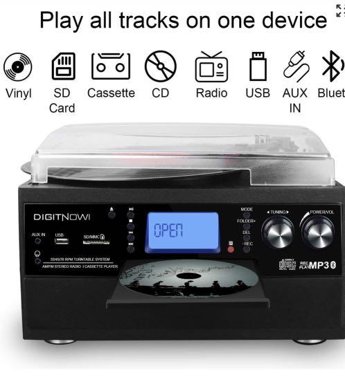 DIGITNOW! Bluetooth Vinyl Record Player Turntable, CD, Cassette, AM/FM ...
