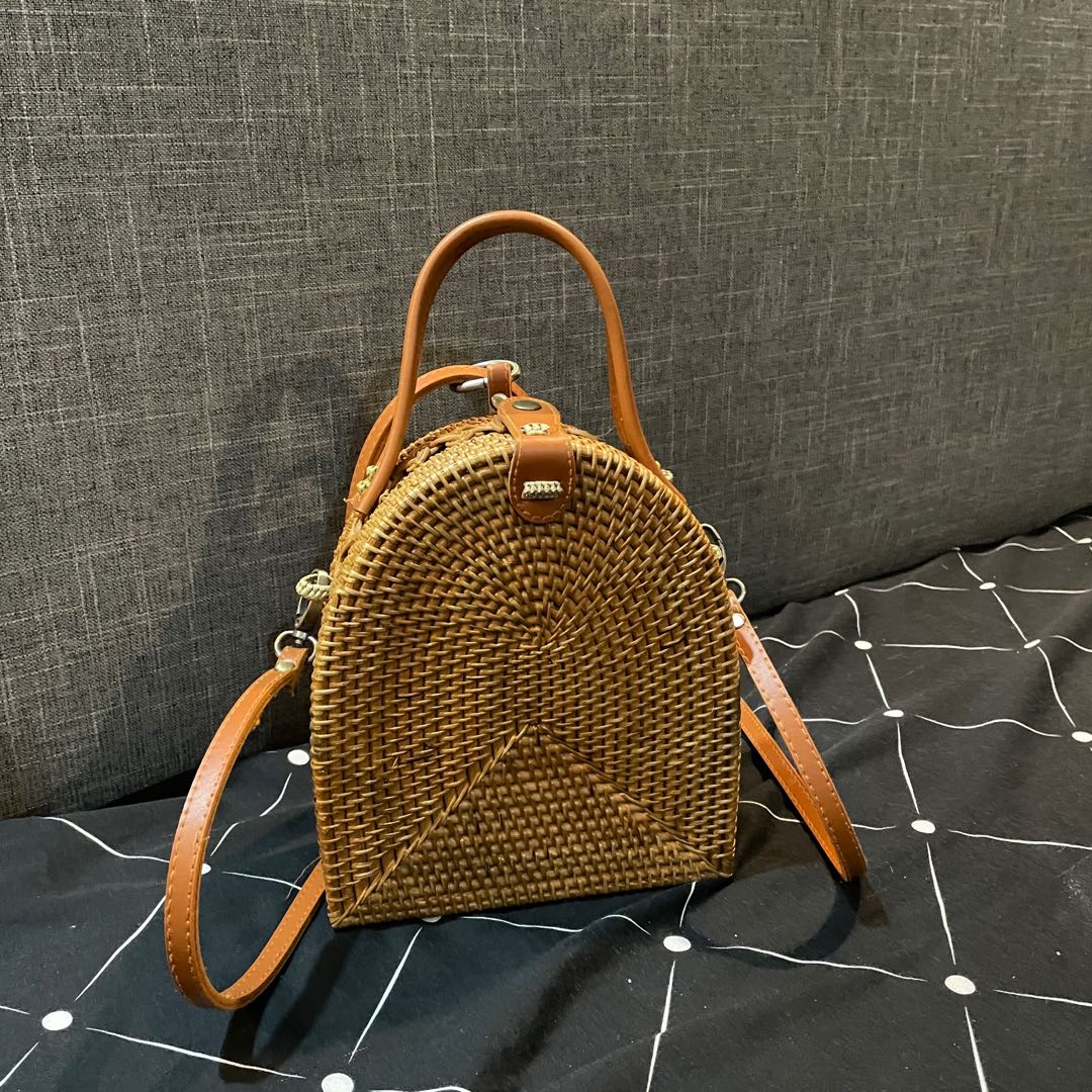 Handmade Rattan Bag 2 in 1 Backpack & Sling bag, Women's Fashion, Bags ...