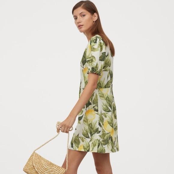 H&M Lemon Print Linen Dress, Women's Fashion, Dresses & Sets, Dresses ...